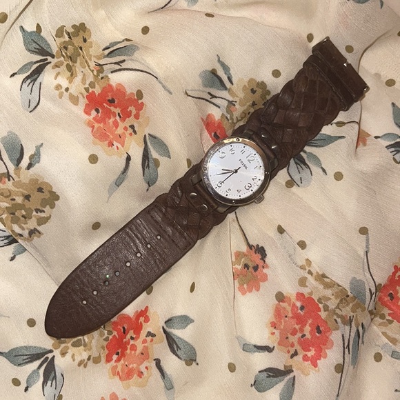Fossil | Accessories | Fossil Silver Jr29 Brown Leather Strap Band ...